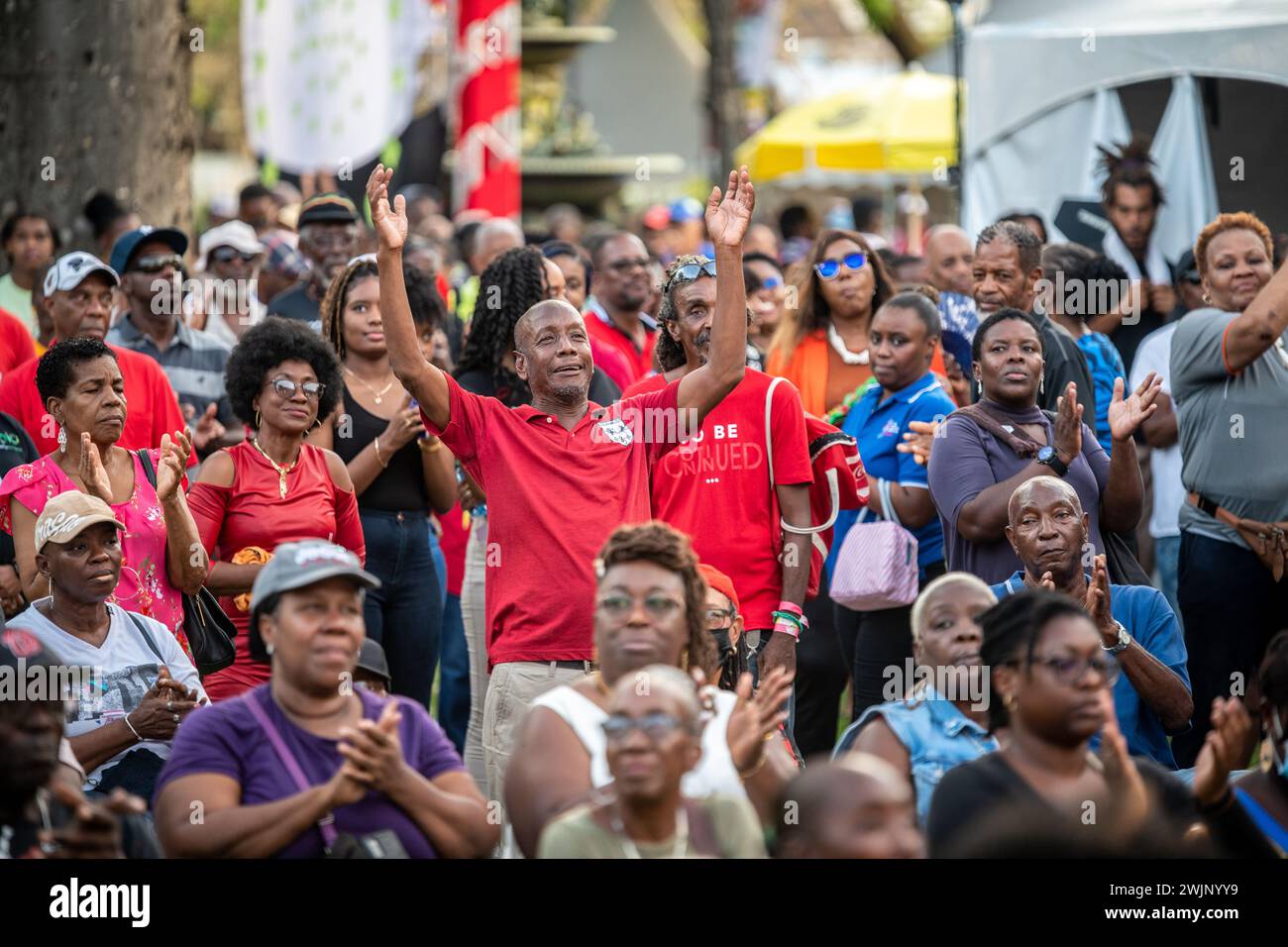 People celebrating World Steel Pan Day Parade in Trinidad and Tobago ...
