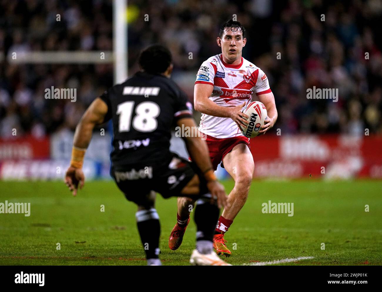 St Helens' Matt Whitley (right) in action during the Betfred Super ...