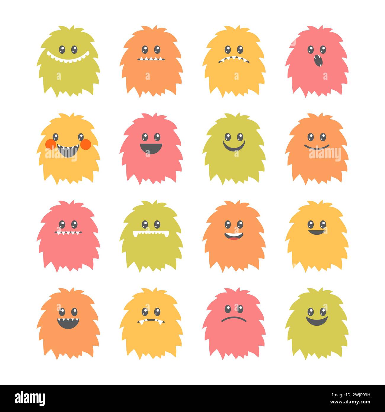 Set of cartoon smiley monsters. Collection of different cute and funny ...