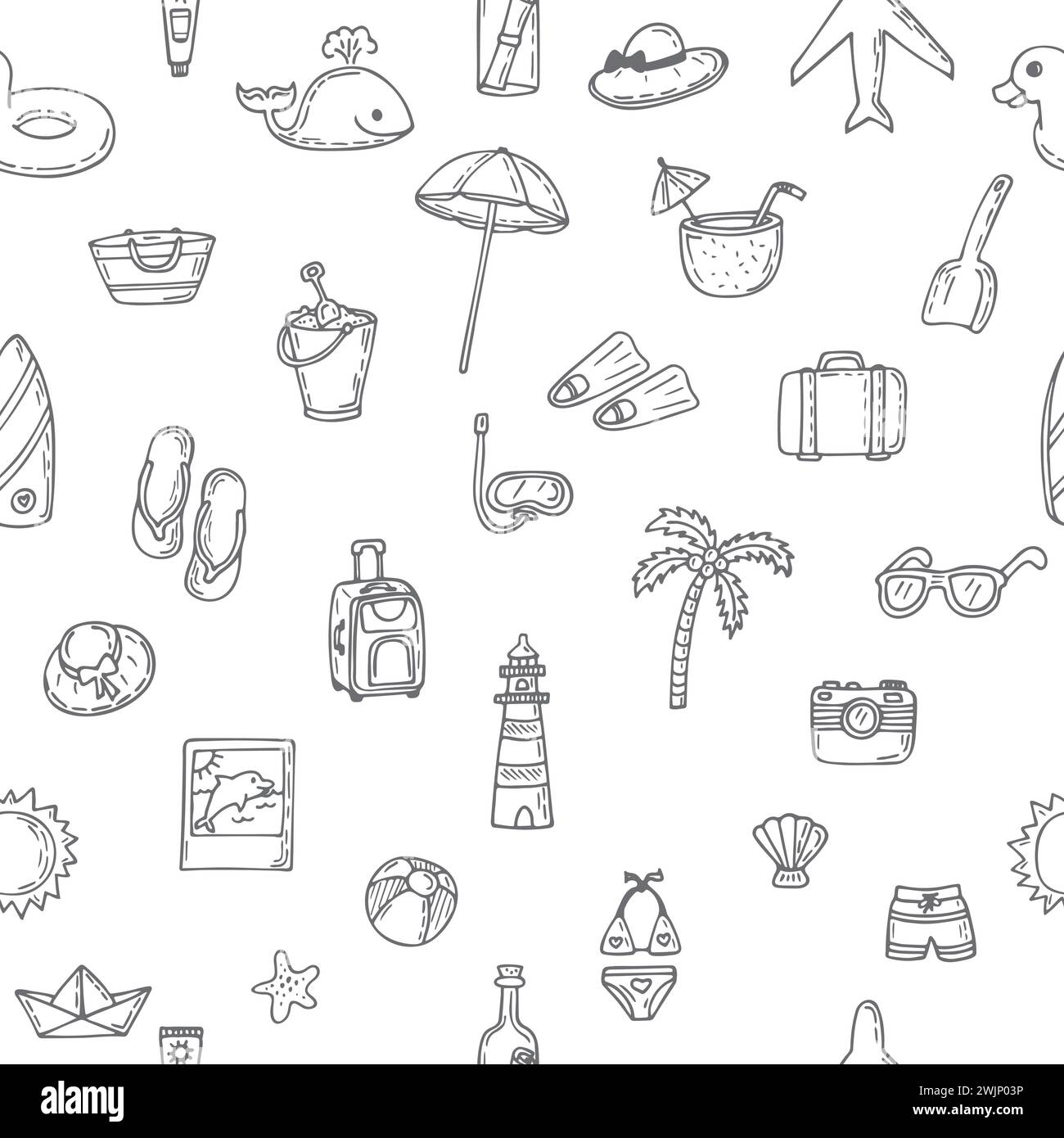 Cute hand drawn summer time theme seamless pattern. Beach theme ...