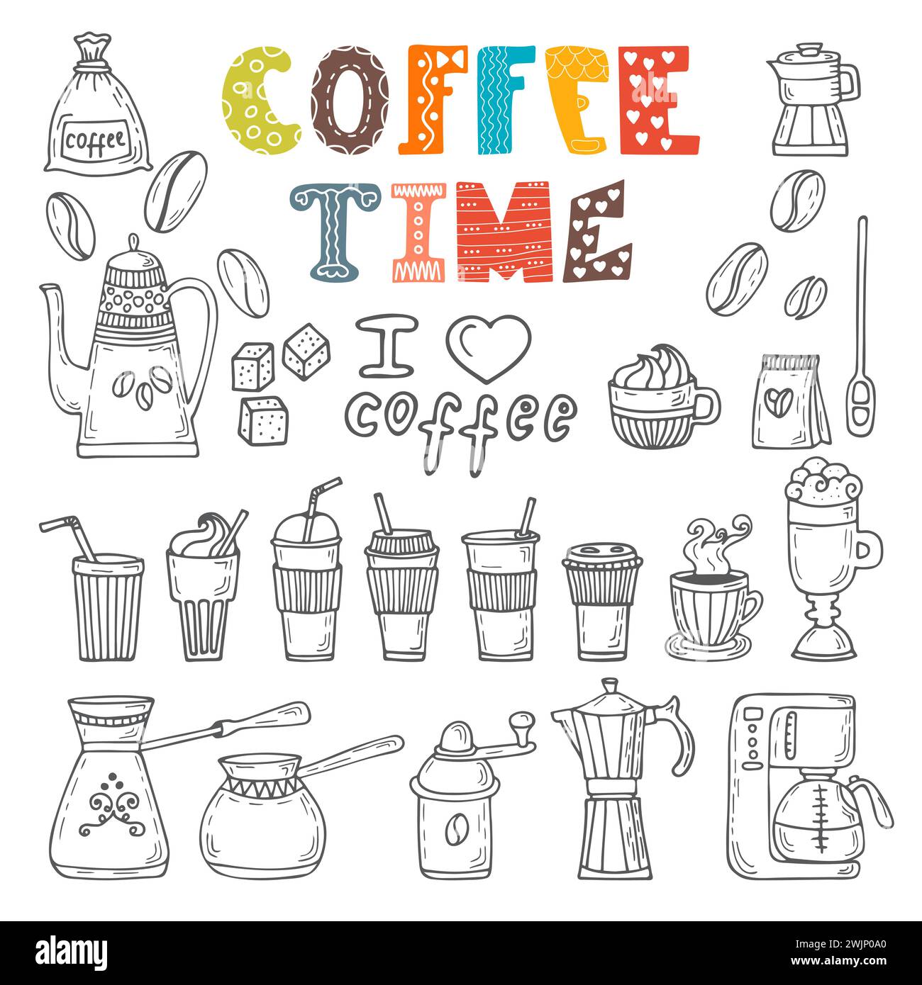 Coffee time. Vector doodle set. Vector illustration Stock Vector Image ...