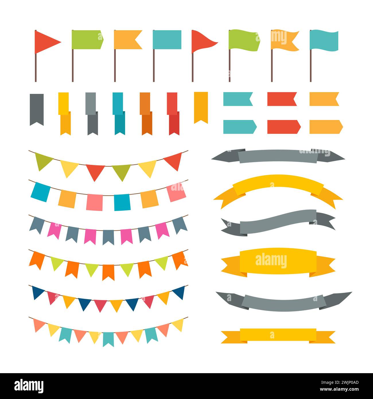 Collection of flags garland. Vector design elements. Buntings and flags ...