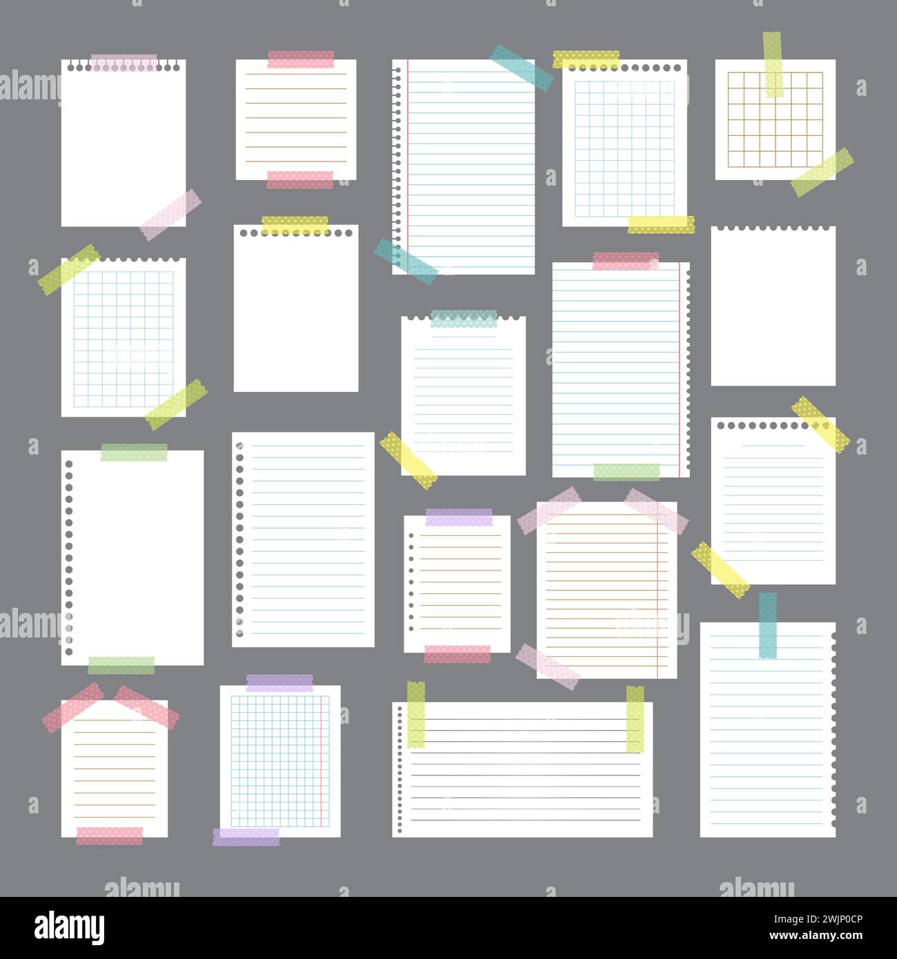 Collection of various note papers with different tape strips. Cute ...