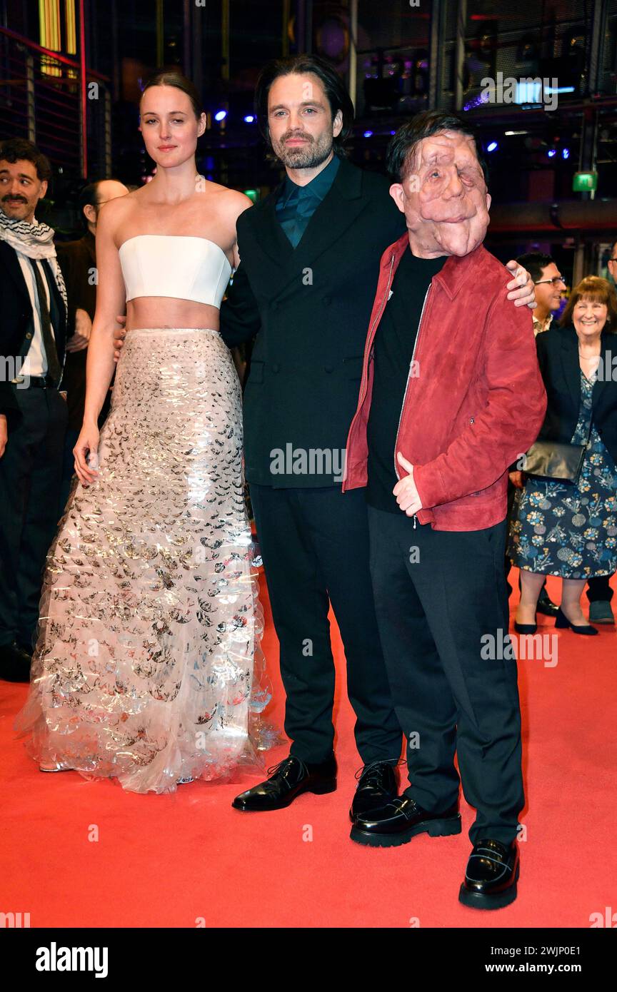 Renate Reinsve, Sebastian Stan und Adam Pearson bei der Premiere des Kinofilms A Different Man ...