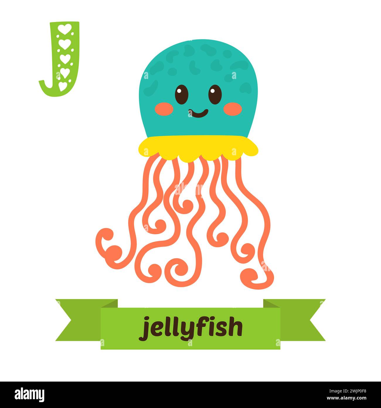 Jellyfish. J letter. Cute children animal alphabet in vector. Funny ...