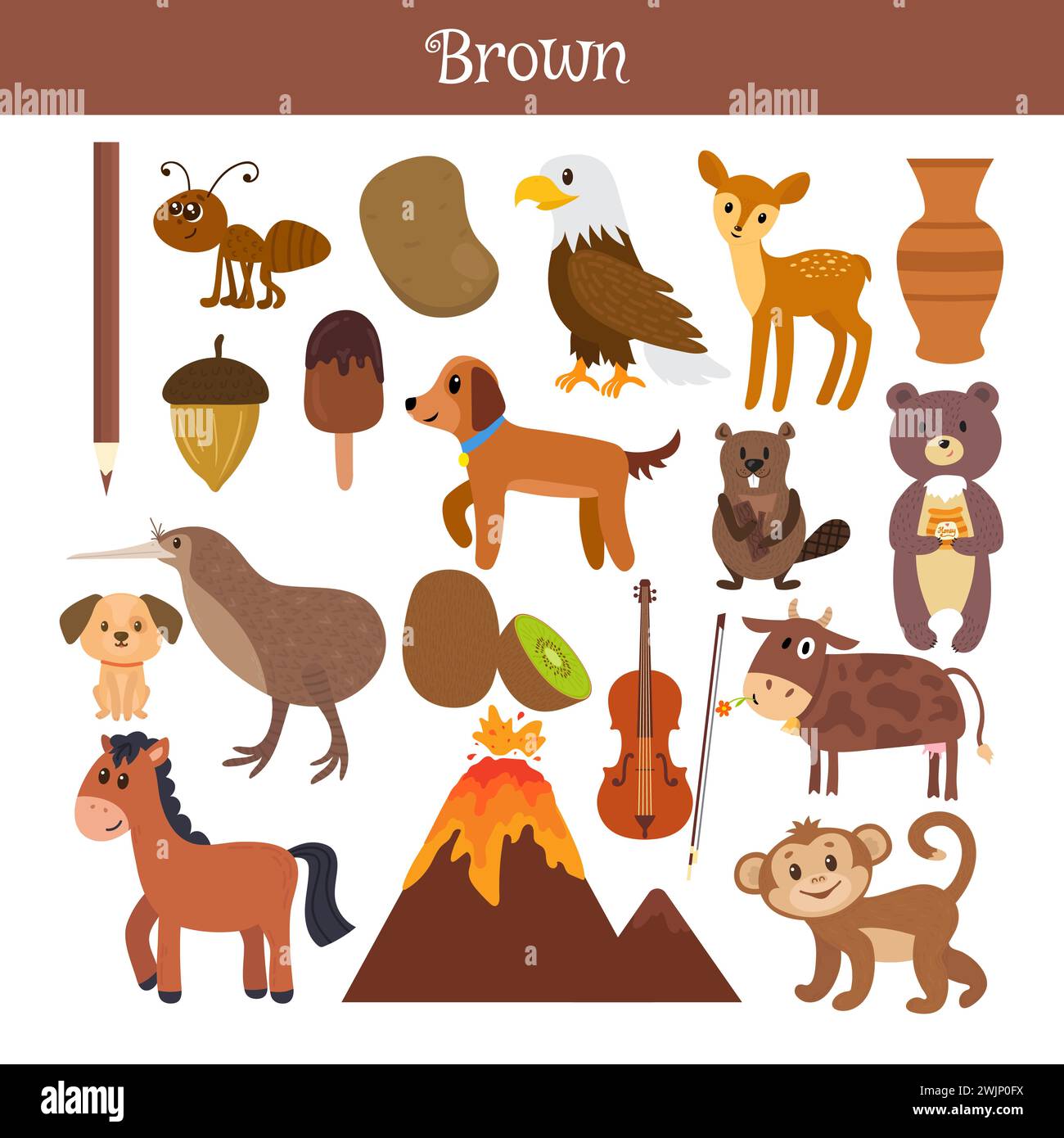 Brown. Learn the color. Education set. Illustration of primary colors ...
