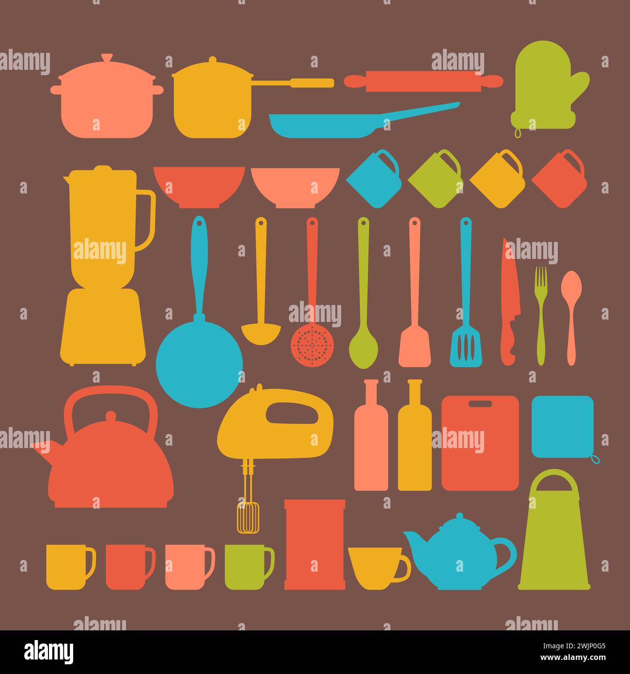 Kitchen appliances. Cooking tools and kitchenware equipment silhouettes ...