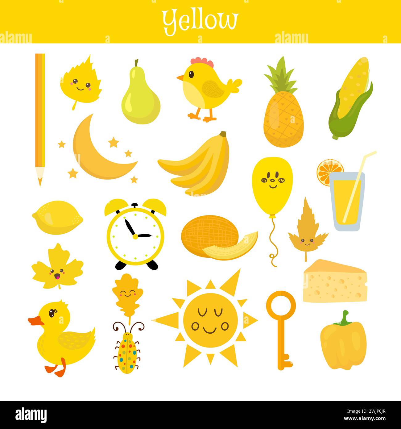 Yellow. Learn the color. Education set. Illustration of primary colors ...