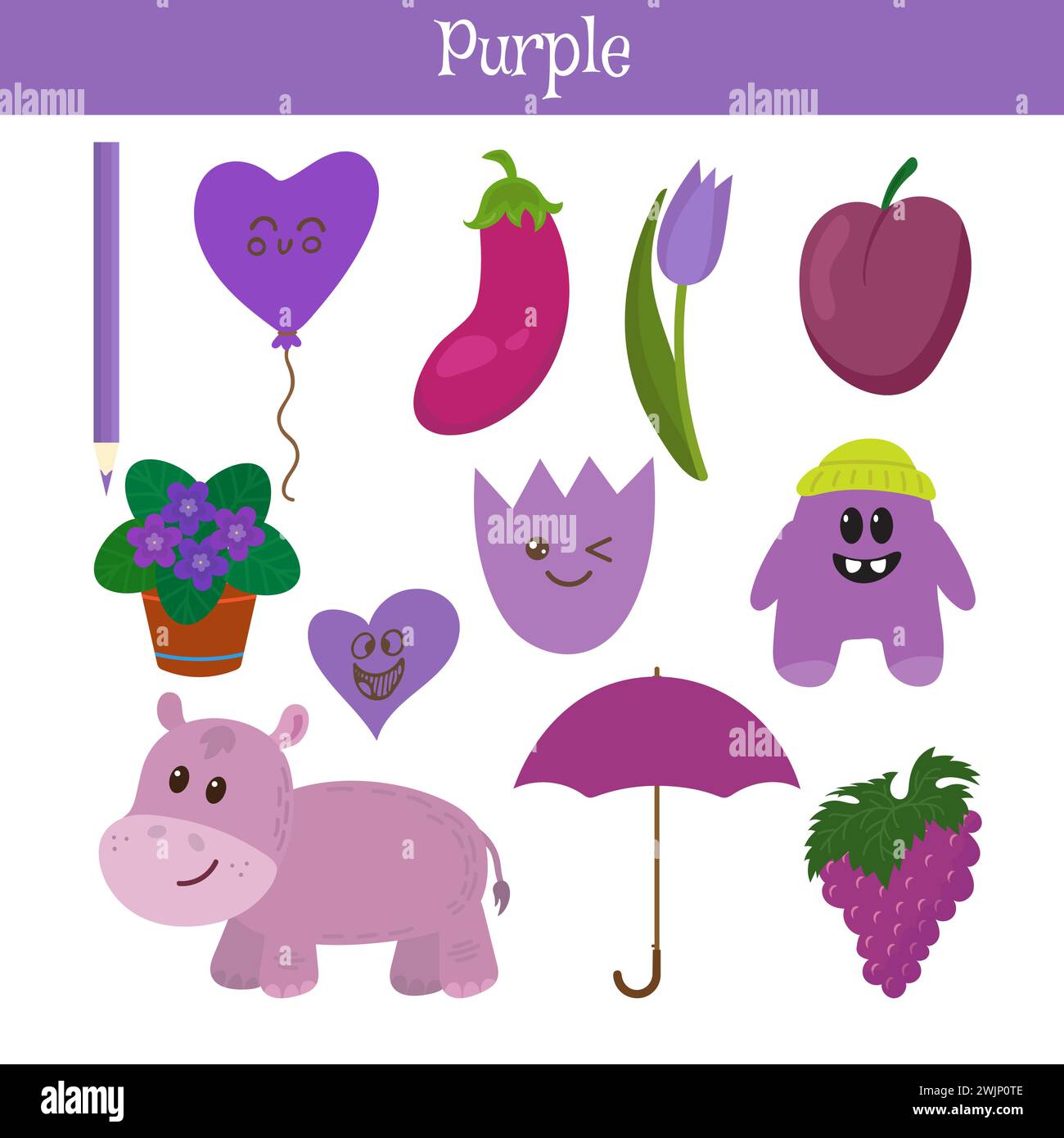 Purple. Learn the color. Education set. Illustration of primary colors ...