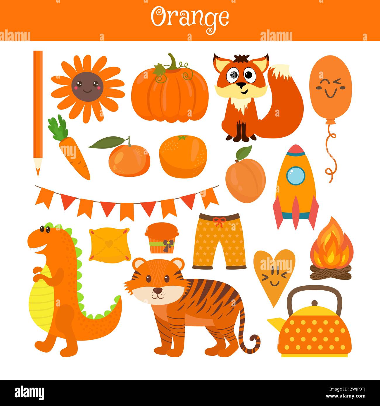 Orange. Learn the color. Education set. Illustration of primary colors ...