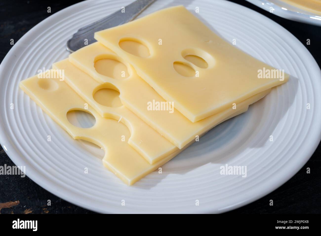 Swiss cheese collection, yellow emmentaler or emmental cheese with ...