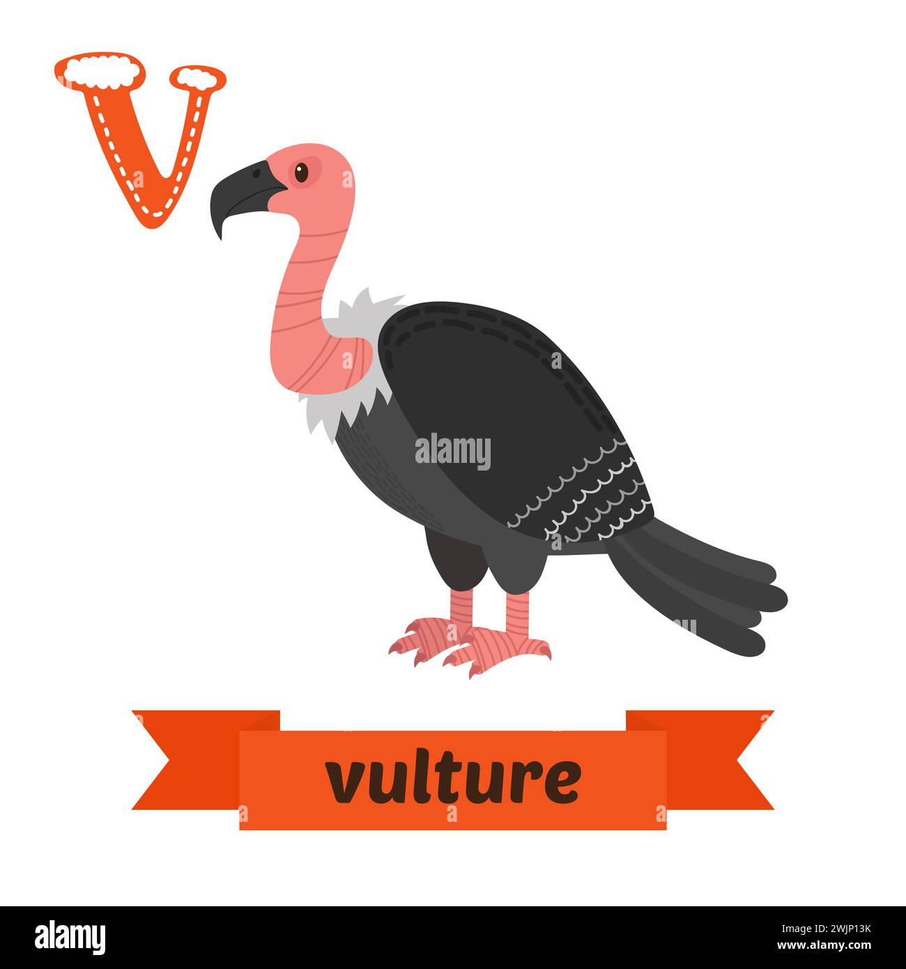 Vulture. V letter. Cute children animal alphabet in vector. Funny ...