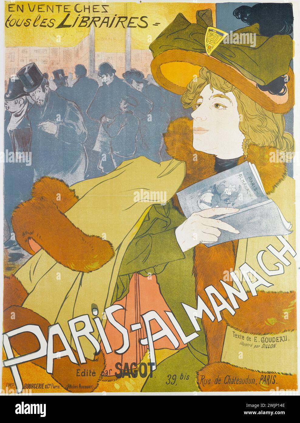 Vintage French Poster ad for PARIS-ALMANACH by Georges de Feure. Colour ...