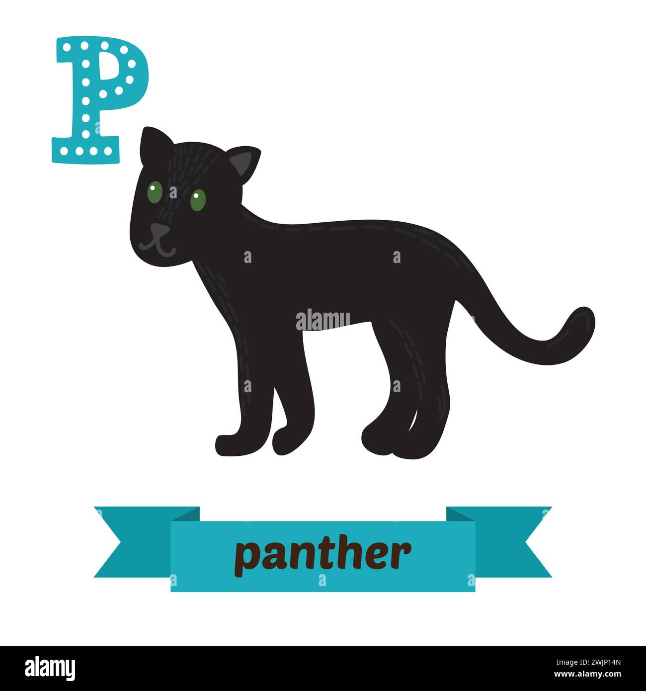 Panther. P letter. Cute children animal alphabet in vector. Funny ...