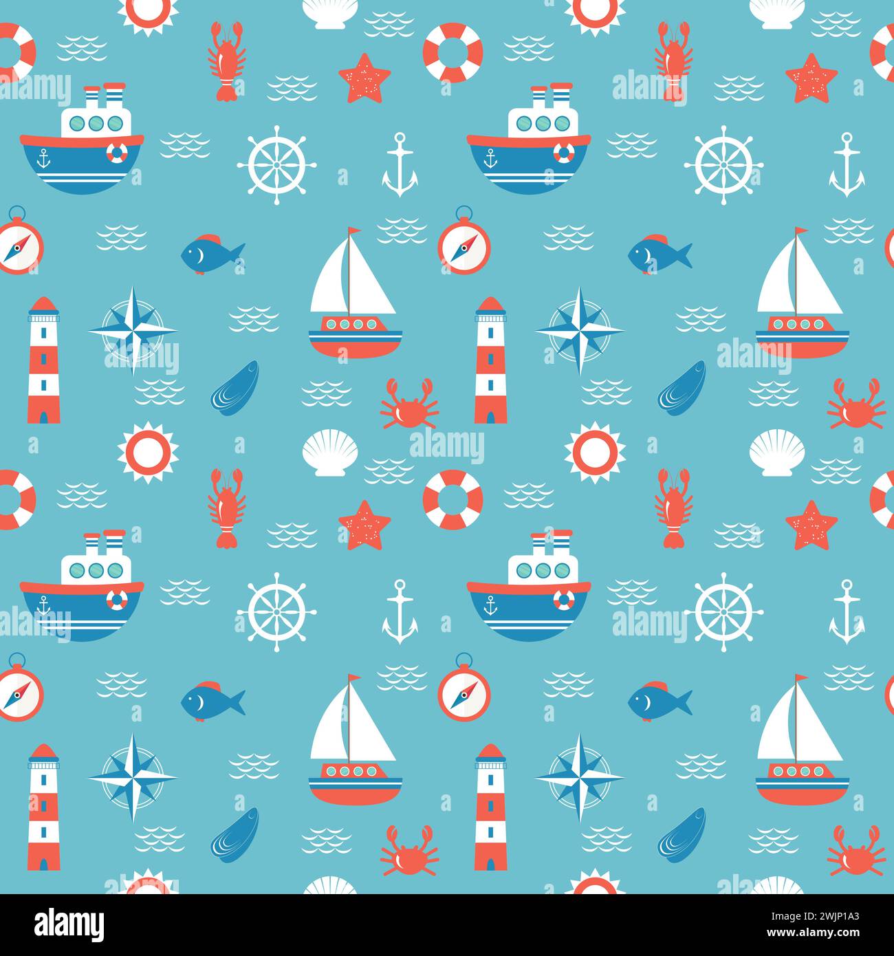 Seamless pattern with nautical elements. Marine concept background ...