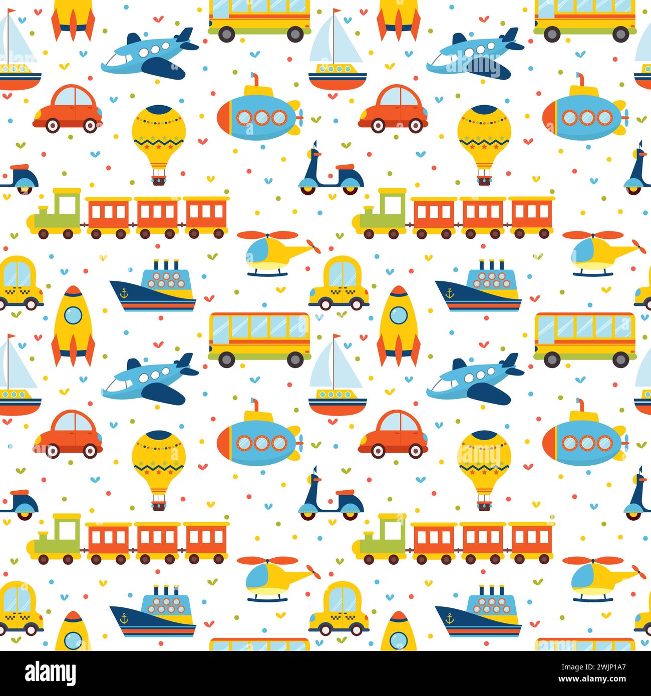 Seamless pattern with colorful cartoon transport. Cute background with ...