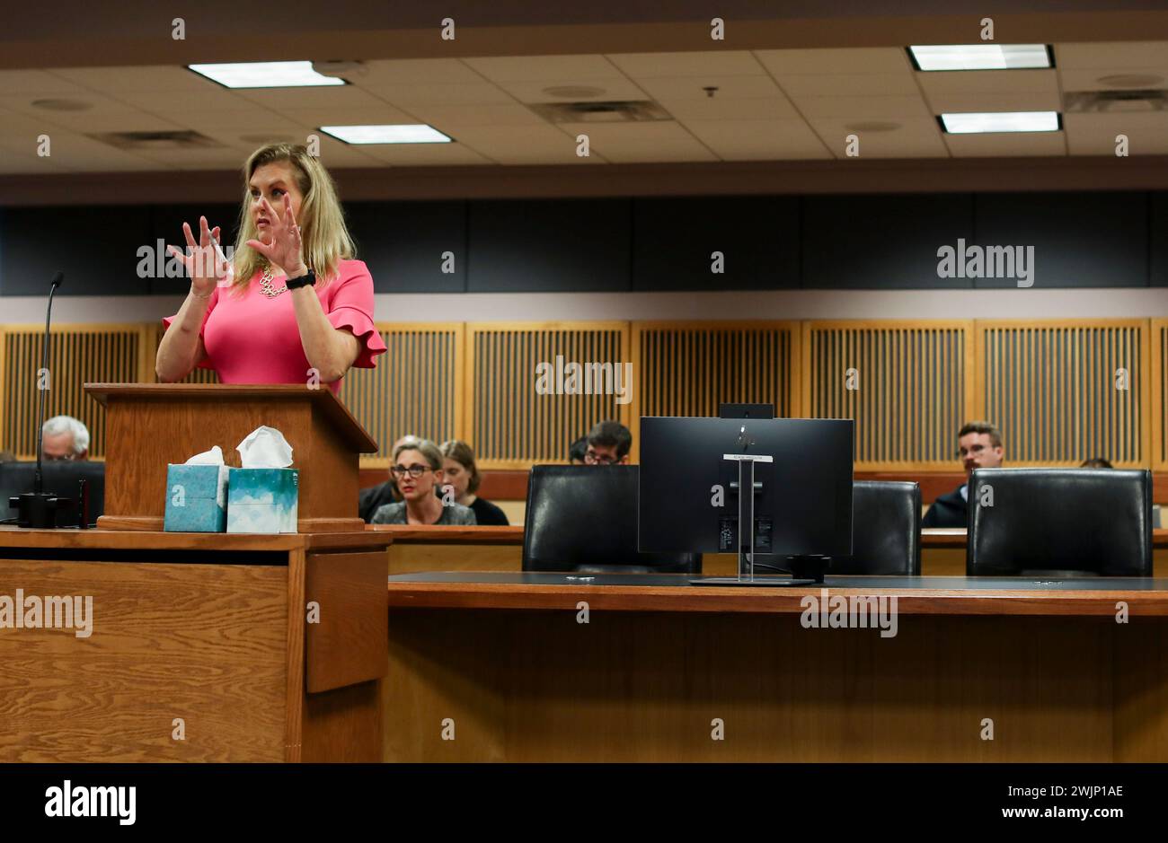 Ashleigh Merchant, attorney for Michael Roman, speaks during a hearing ...