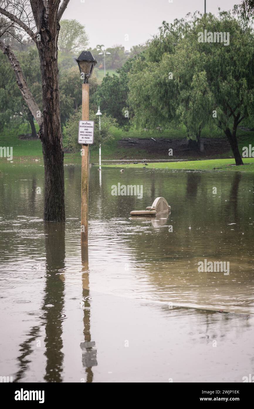 The persistent rain has flooded Polliwog Park in Manhattan Beach, CA ...