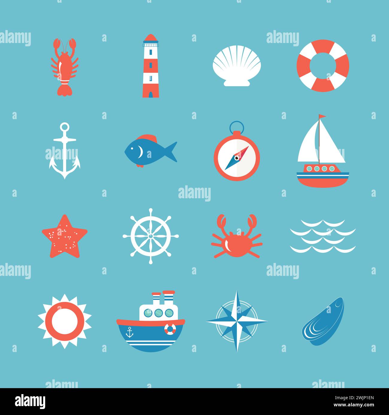 Decorative nautical icon set. Marine theme. Vector illustration Stock Vector Image & Art - Alamy