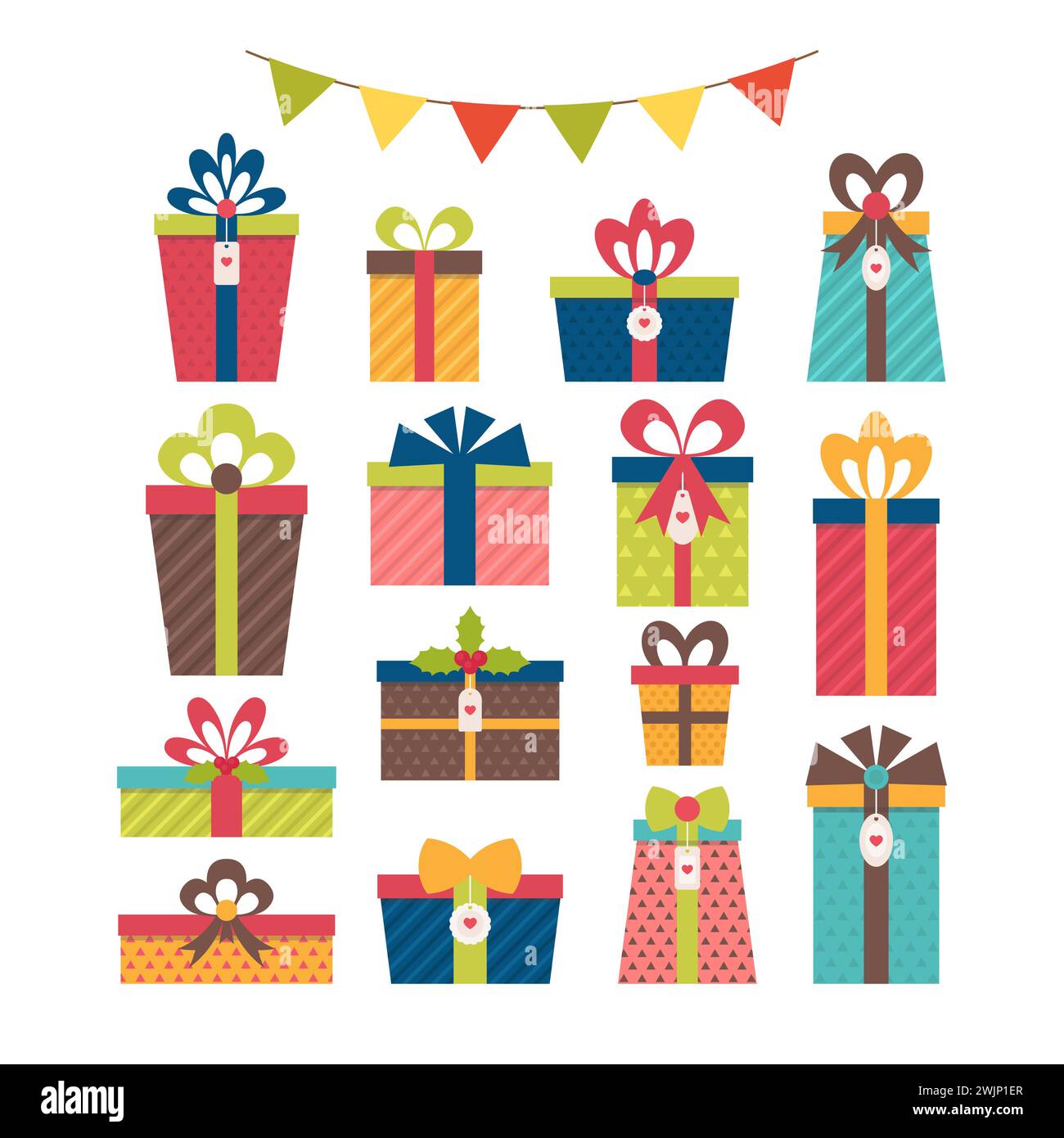 Set of different gift boxes. Christmas presents. Flat design. Colorful ...