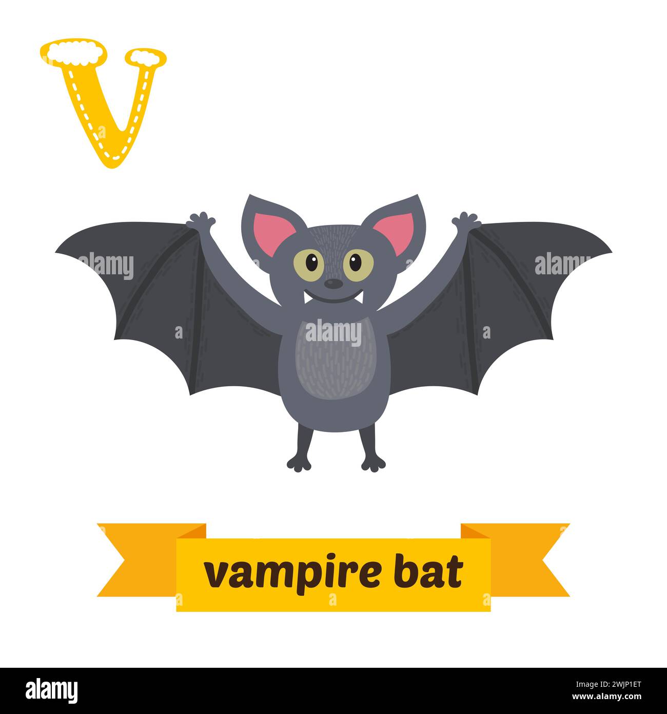 Vampire bat. V letter. Cute children animal alphabet in vector. Funny ...