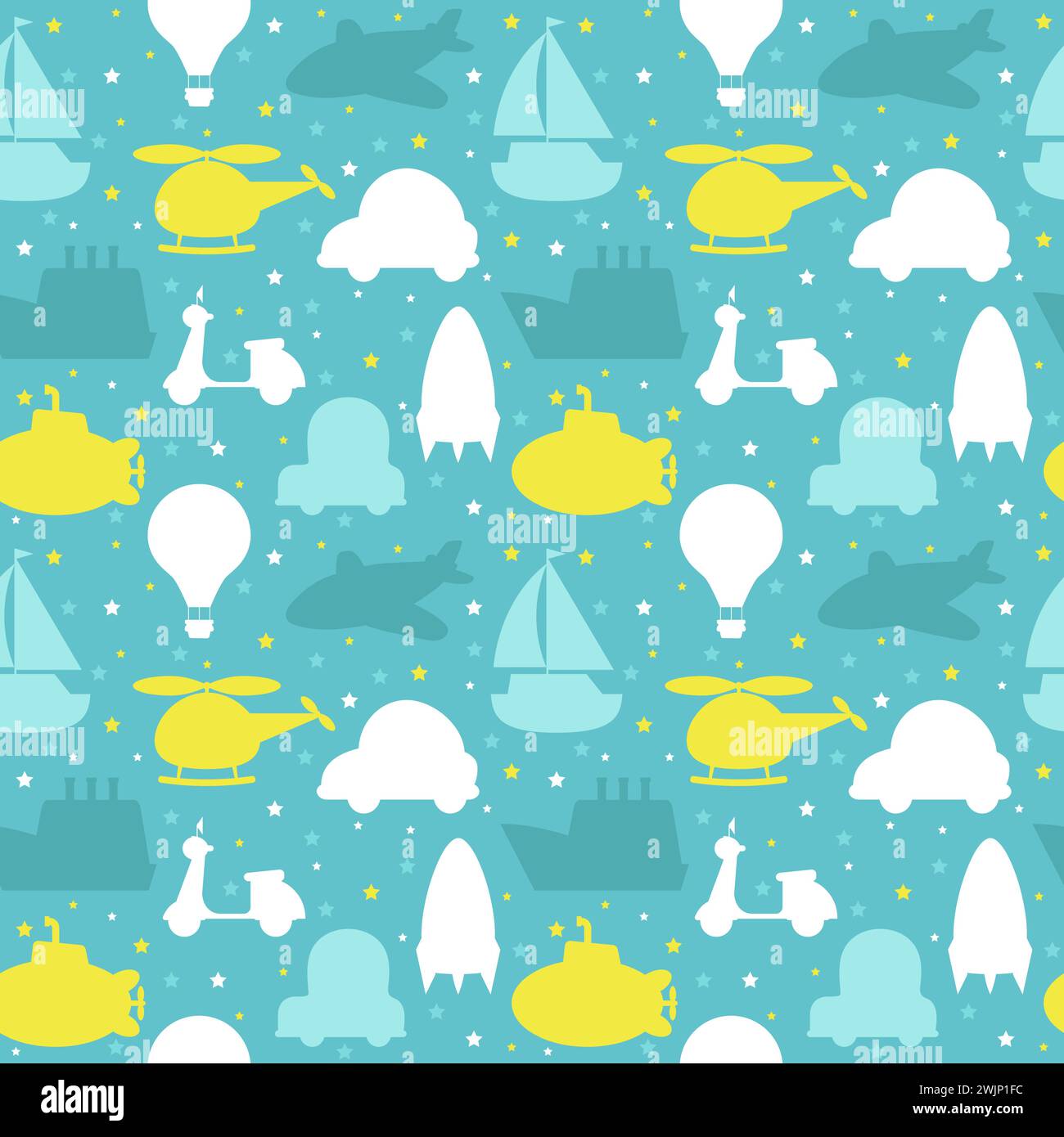 Seamless pattern with silhouette of transport. Cute background. Vector ...