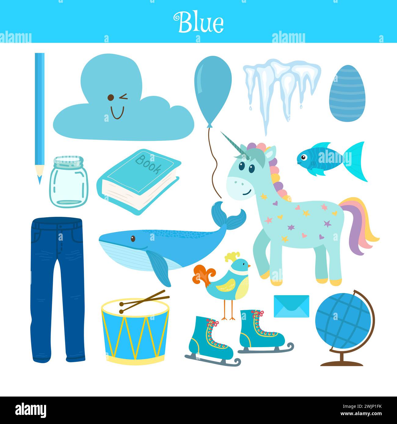 Blue. Learn the color. Education set. Illustration of primary colors ...