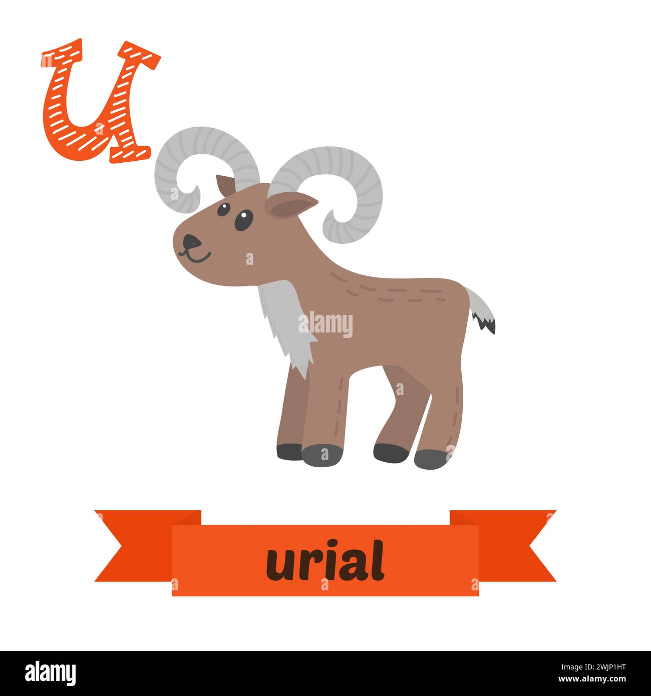 Urial. U letter. Cute children animal alphabet in vector. Funny cartoon ...