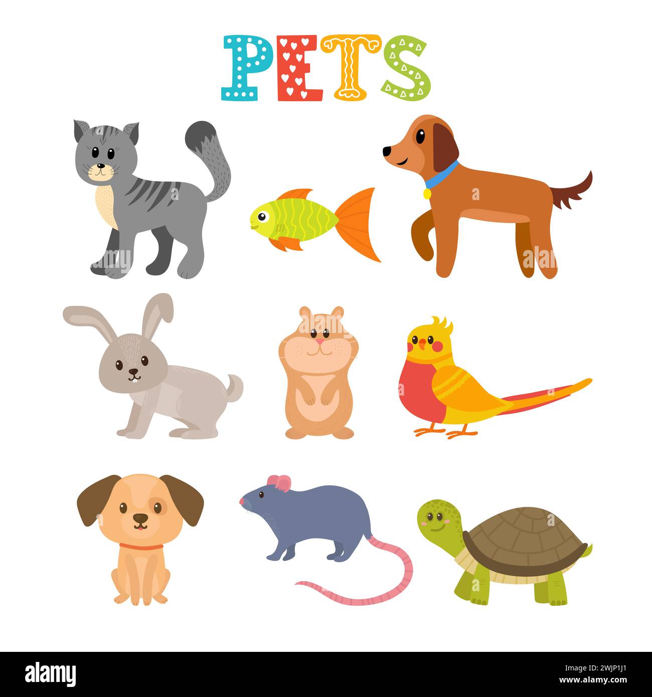 Set of pets. Cute home animals in cartoon style. Vector illustration ...