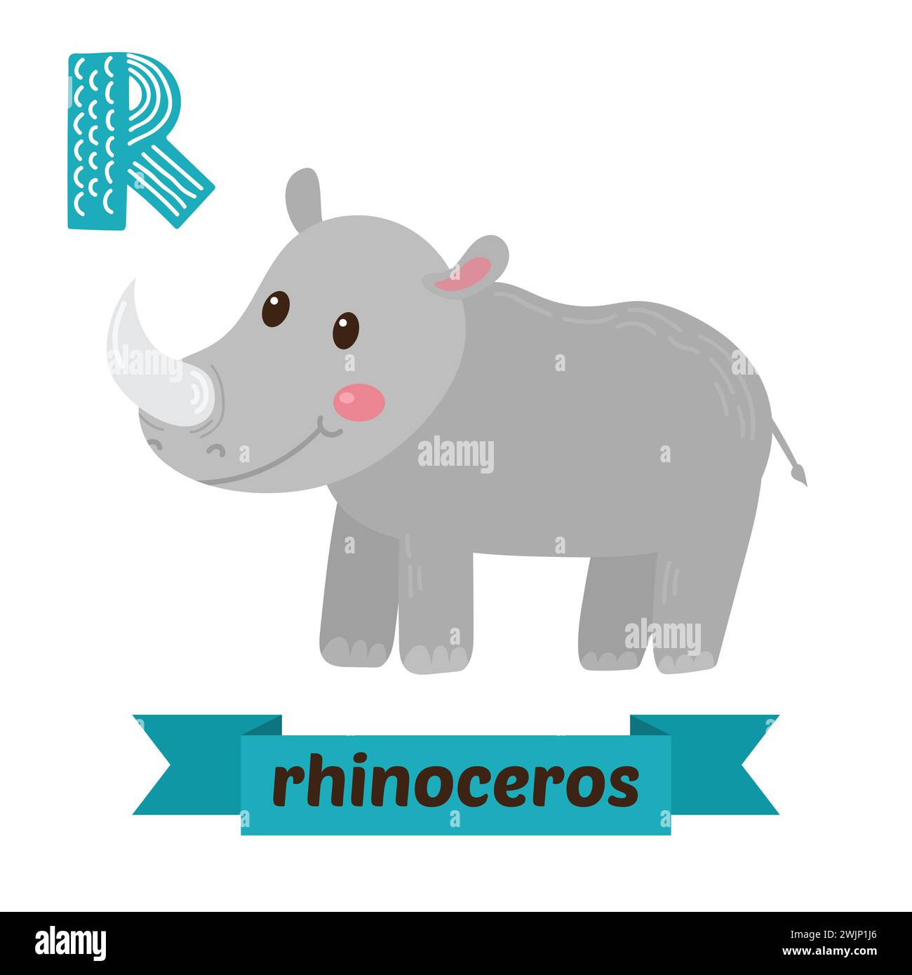Rhinoceros. R letter. Cute children animal alphabet in vector. Funny ...