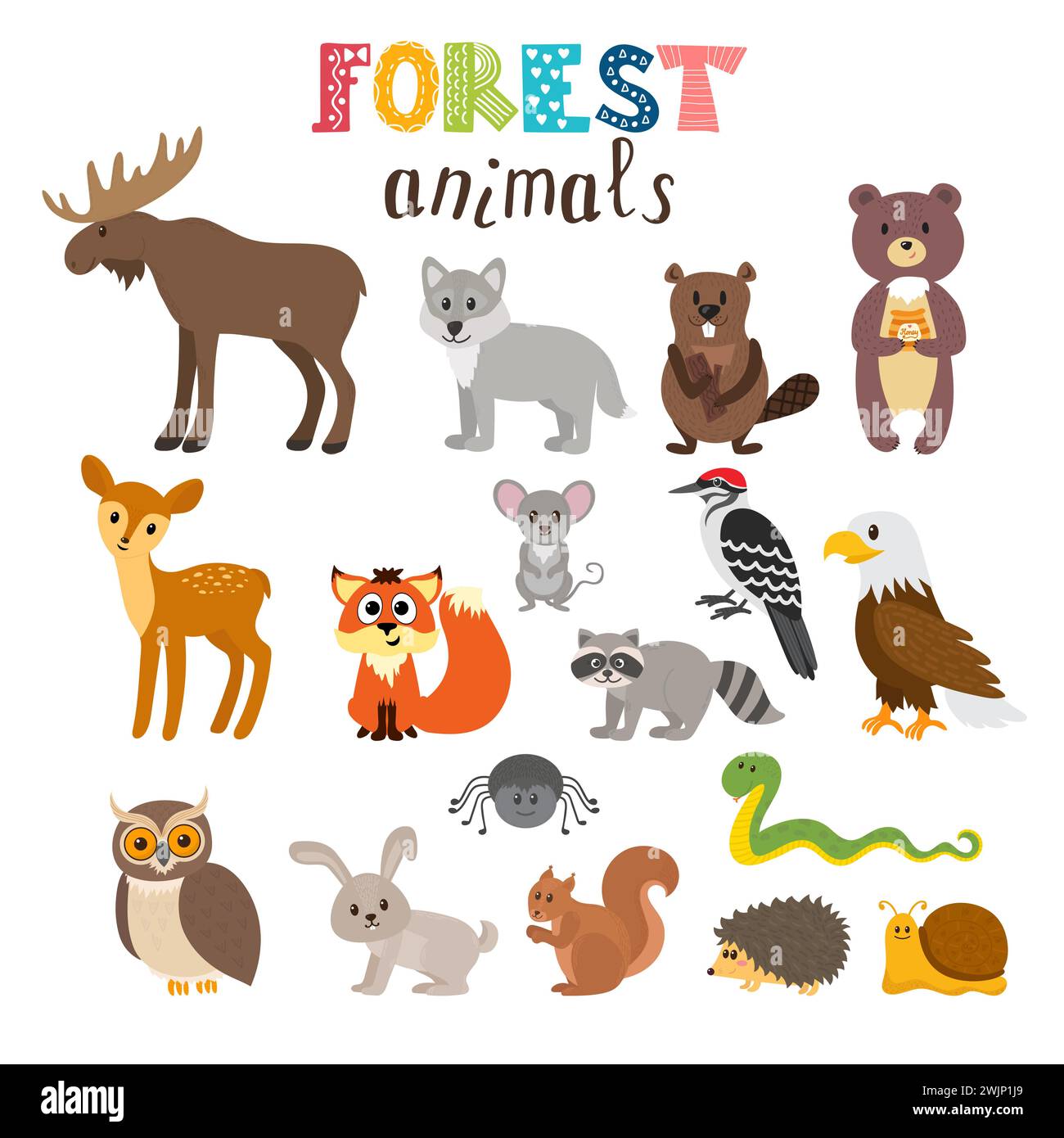Set of cute forest animals in vector. Woodland. Cartoon style. Vector ...