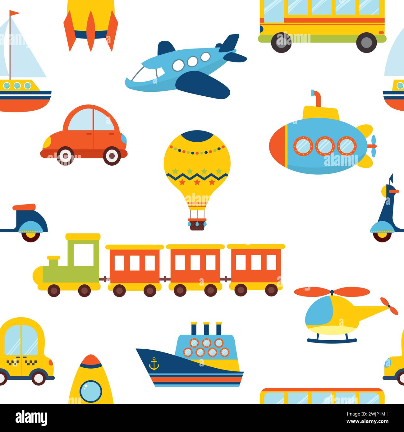 Seamless pattern with colorful transport. Cute background. Vector ...