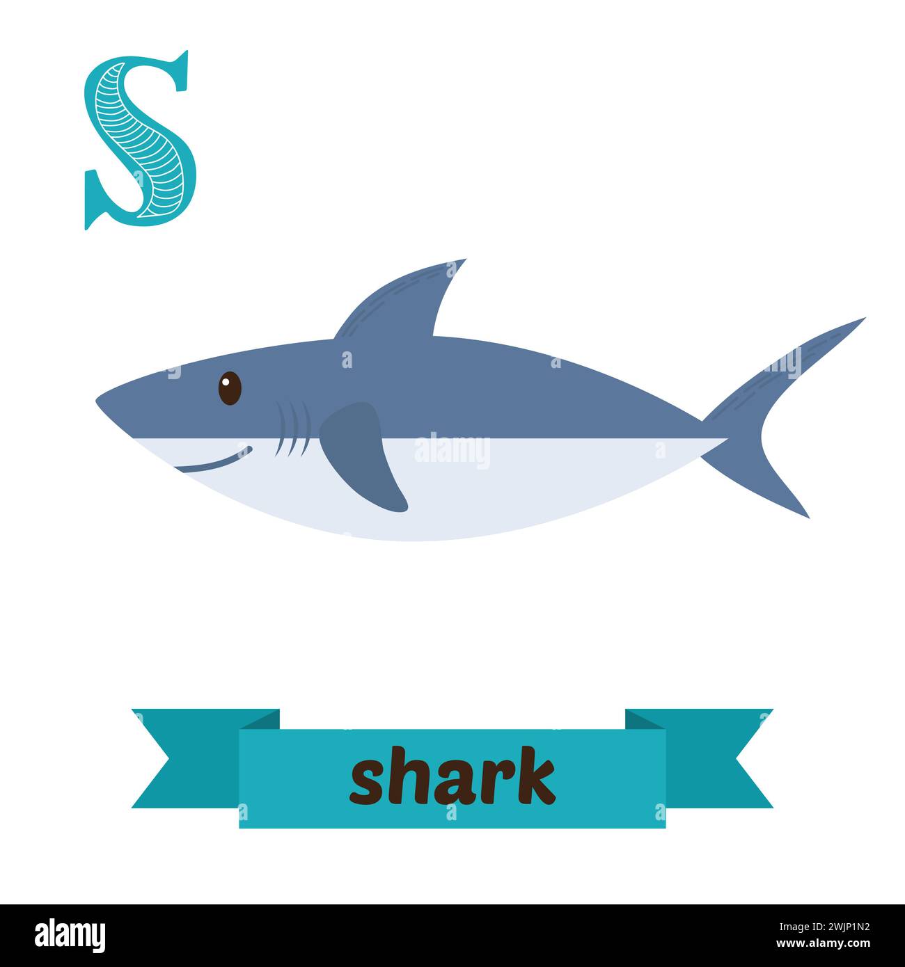 Shark. S letter. Cute children animal alphabet in vector. Funny cartoon ...
