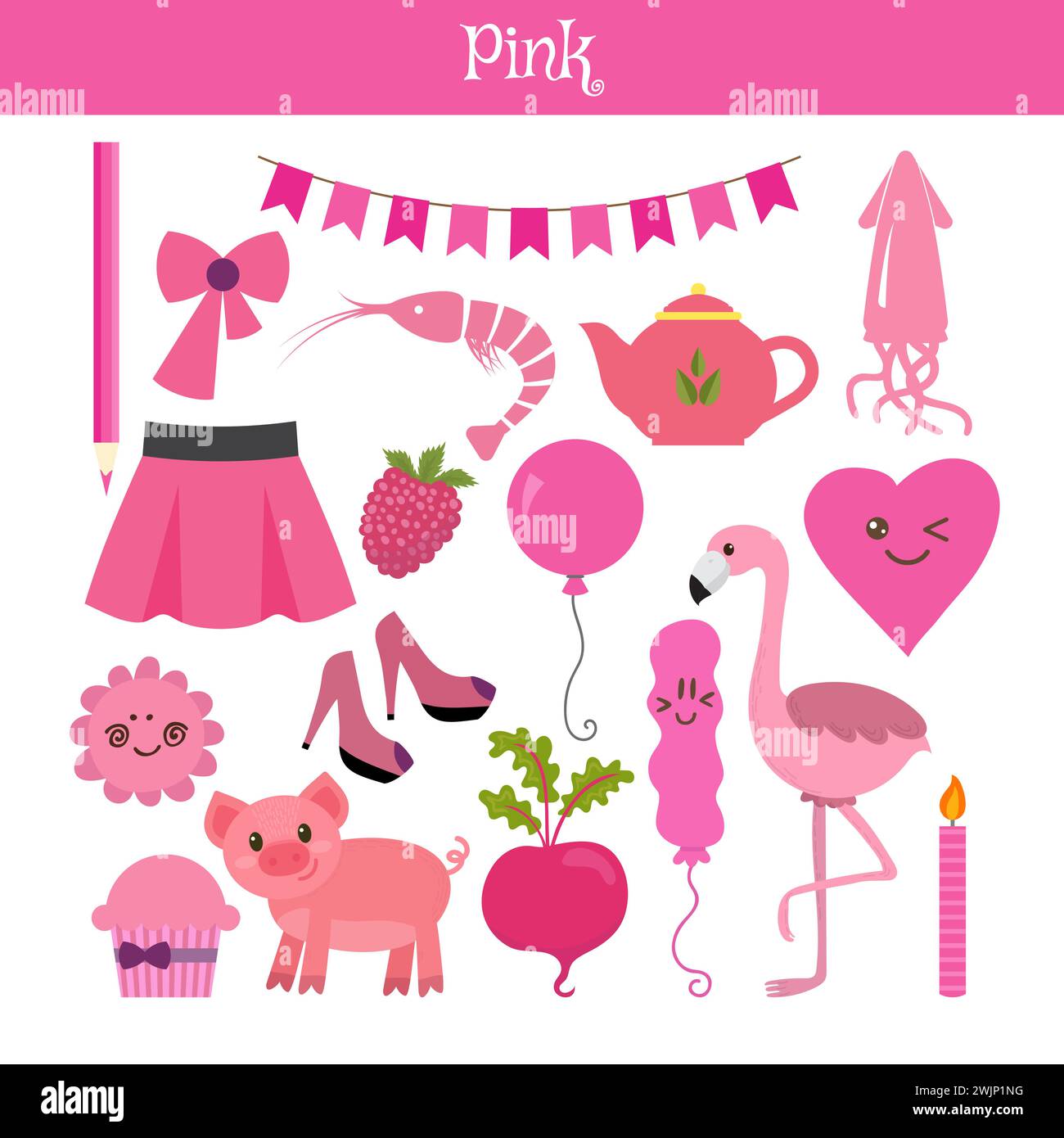 Pink. Learn the color. Education set. Illustration of primary colors ...