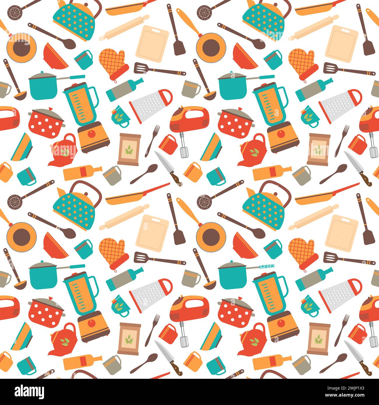 Cooking utensils background. Cute seamless pattern with kitchen tools ...