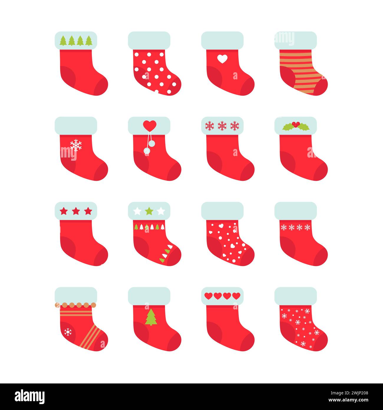 Set of red Christmas socks. Christmas stocking collection. Vector ...