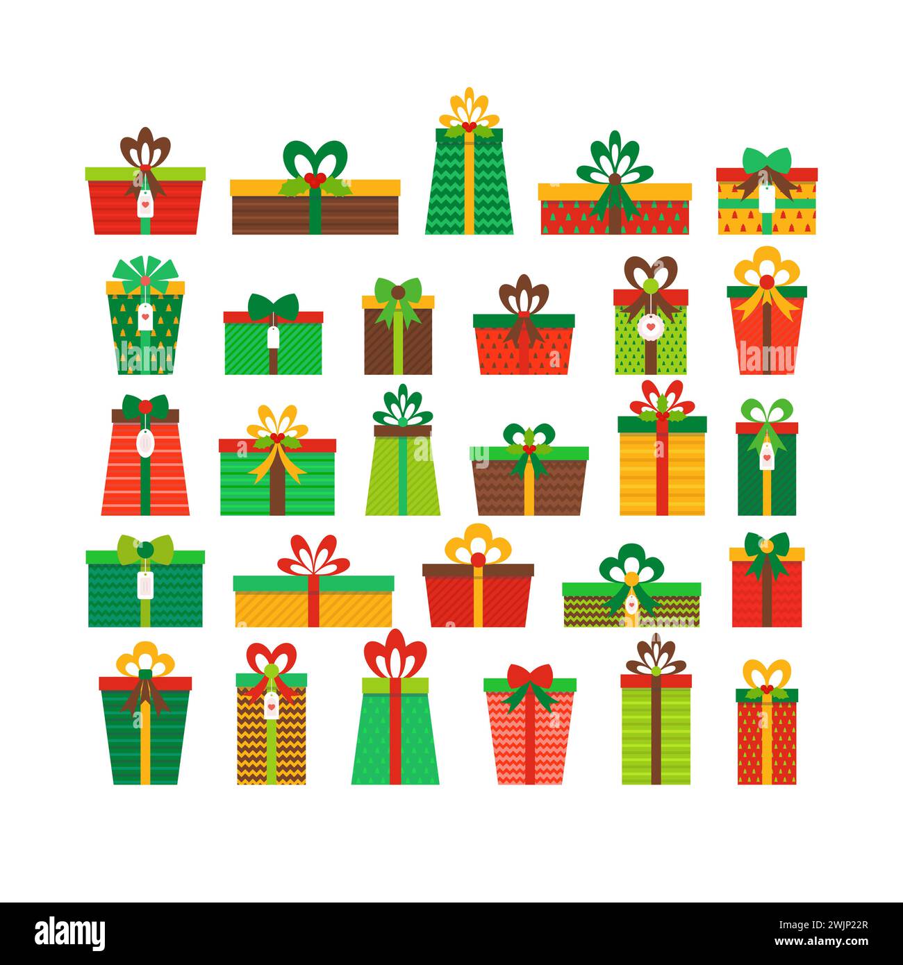 Set of different gift boxes. Colorful wrapped gift boxes. Flat design ...