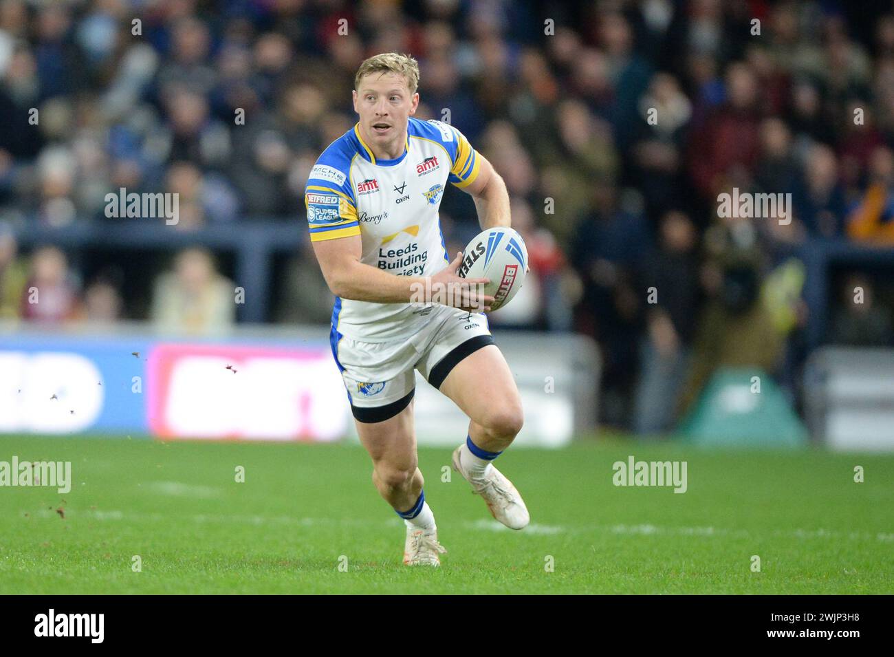 Lachlan Miller of Leeds Rhinos in action during the Betfred Super League Round 1 match Leeds ...