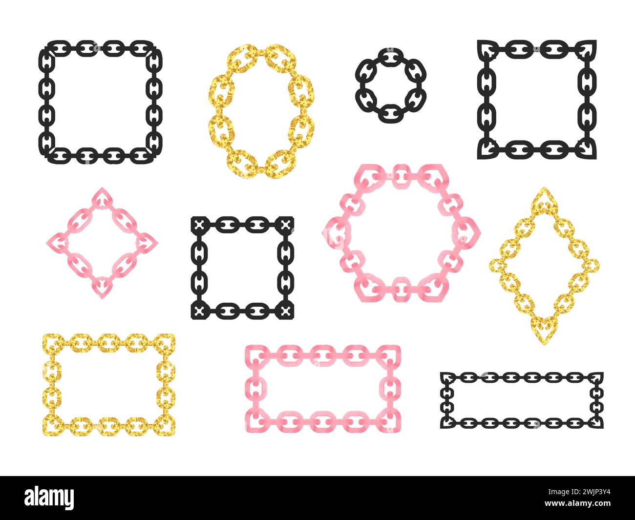 Chain frames set. Vector pink, black and golden borders Stock Vector ...