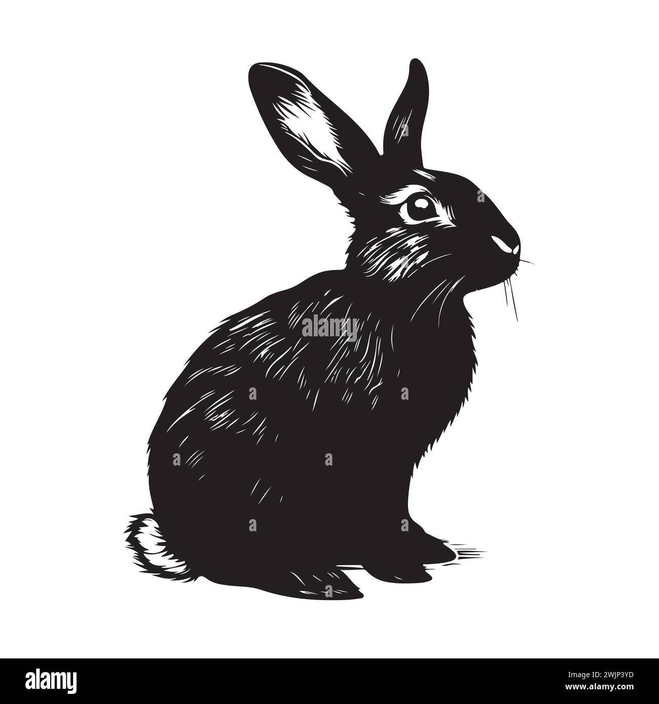 Sketch Realistic Rabbit Silhouette Illustration. Furry Easter Bunny ...