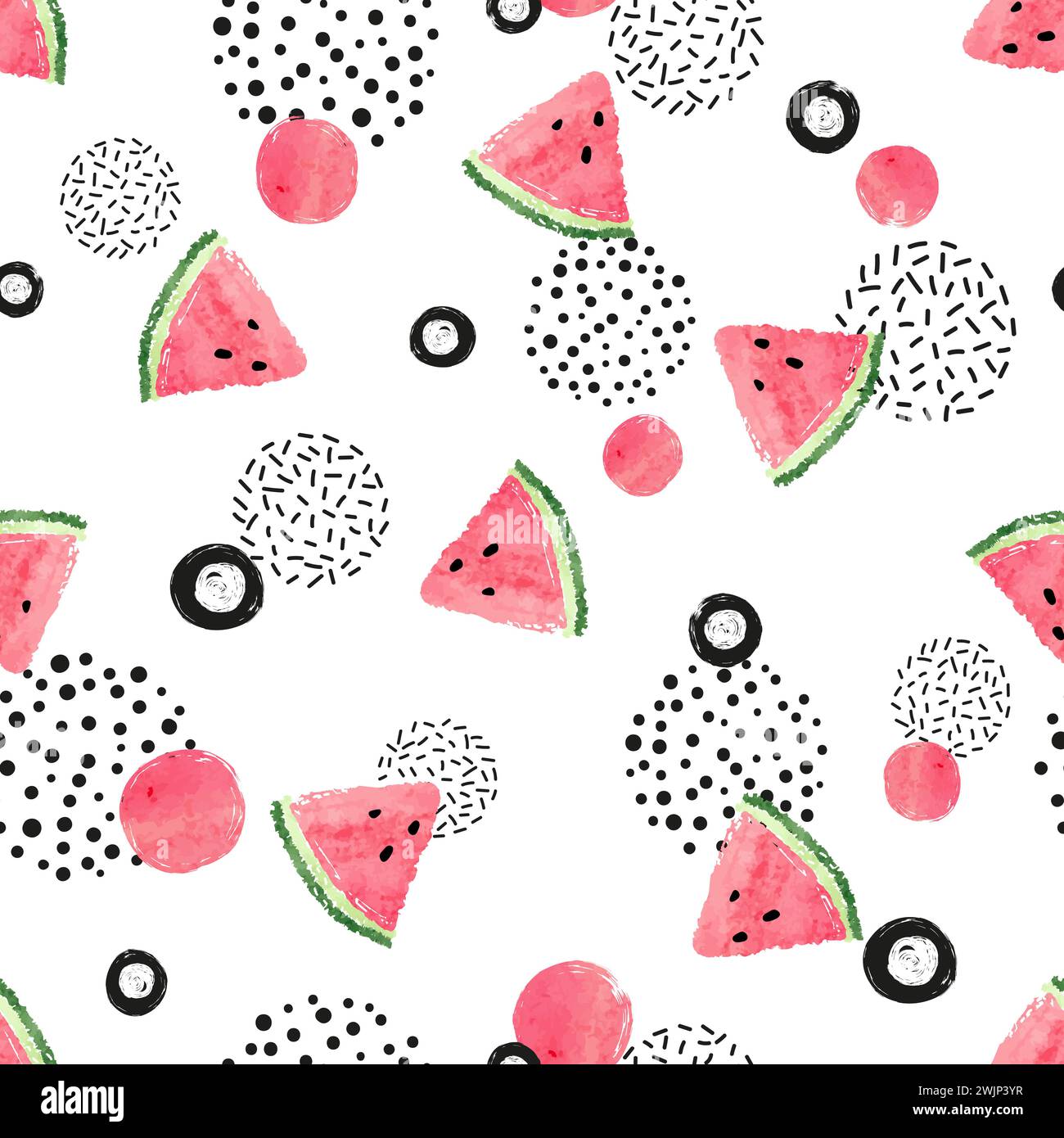 Abstract seamless watermelon pattern. Fruits and dots on white ...