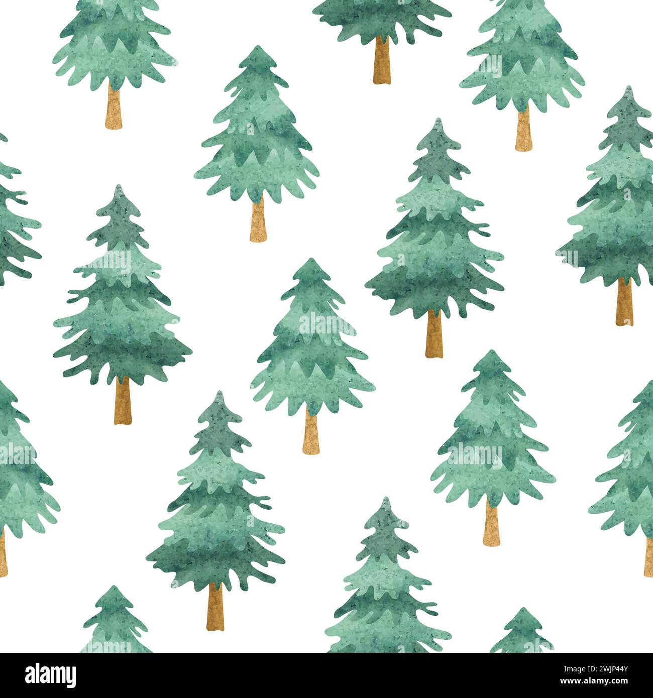 Seamless Christmas tree pattern with watercolor pine trees. Winter ...