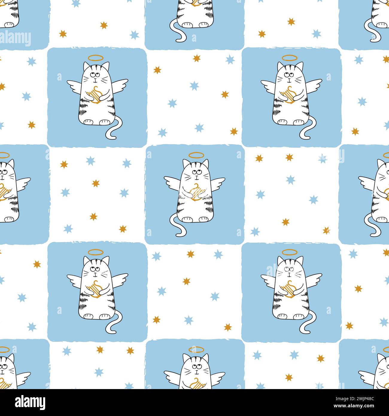 Cute angels cats seamless pattern. Baby print, textile design. Vector ...