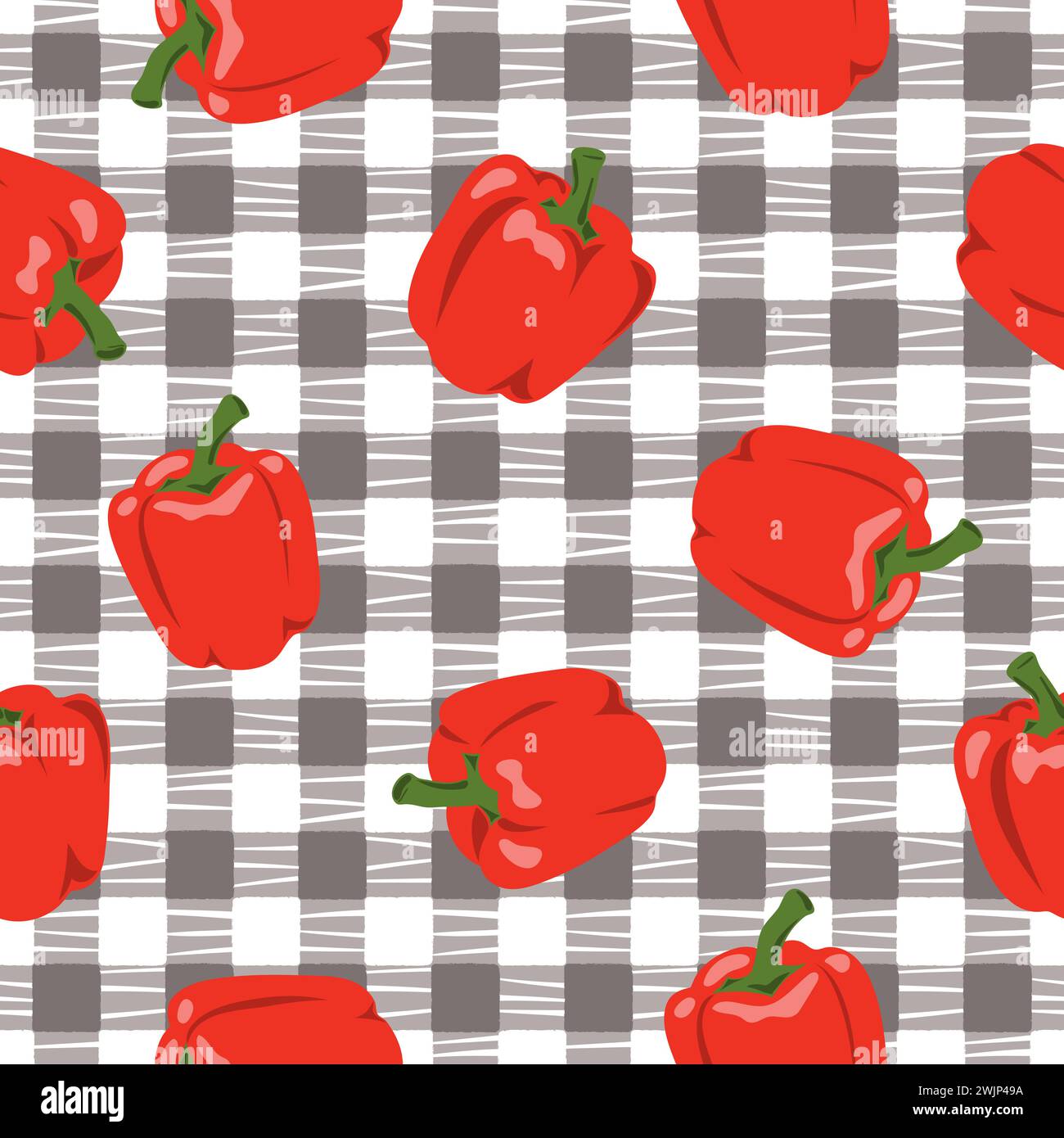 Seamless vegetable pattern with red peppers. Vector bell pepper ...