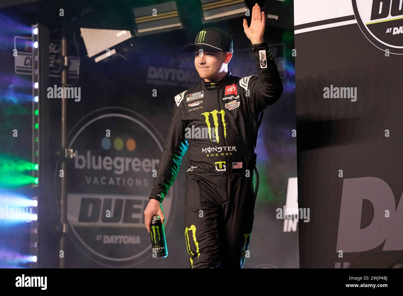 Ty Gibbs waves to fans during driver introductions before Daytona 500 ...