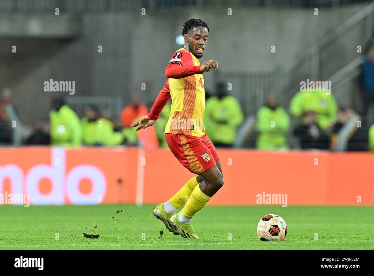 Lens, France. 15th Feb, 2024. Elye Wahi (9) of RC Lens pictured during ...
