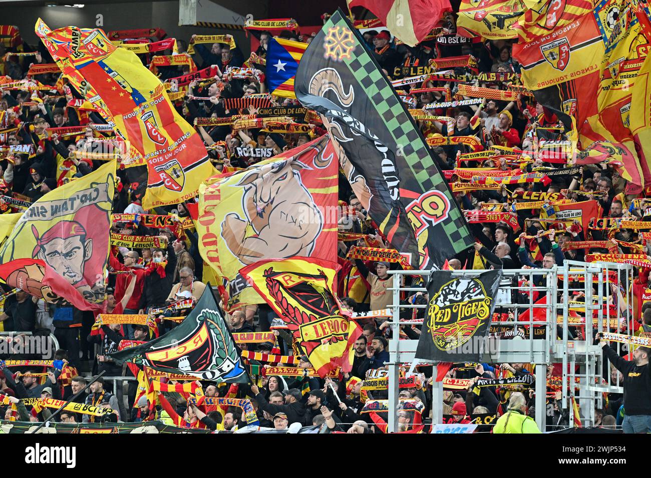 Lens, France. 15th Feb, 2024. fans and supporters of Lens with their ...