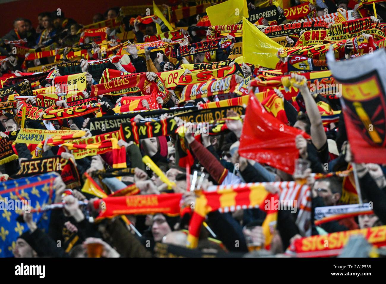 Lens, France. 15th Feb, 2024. fans and supporters of Lens with their ...