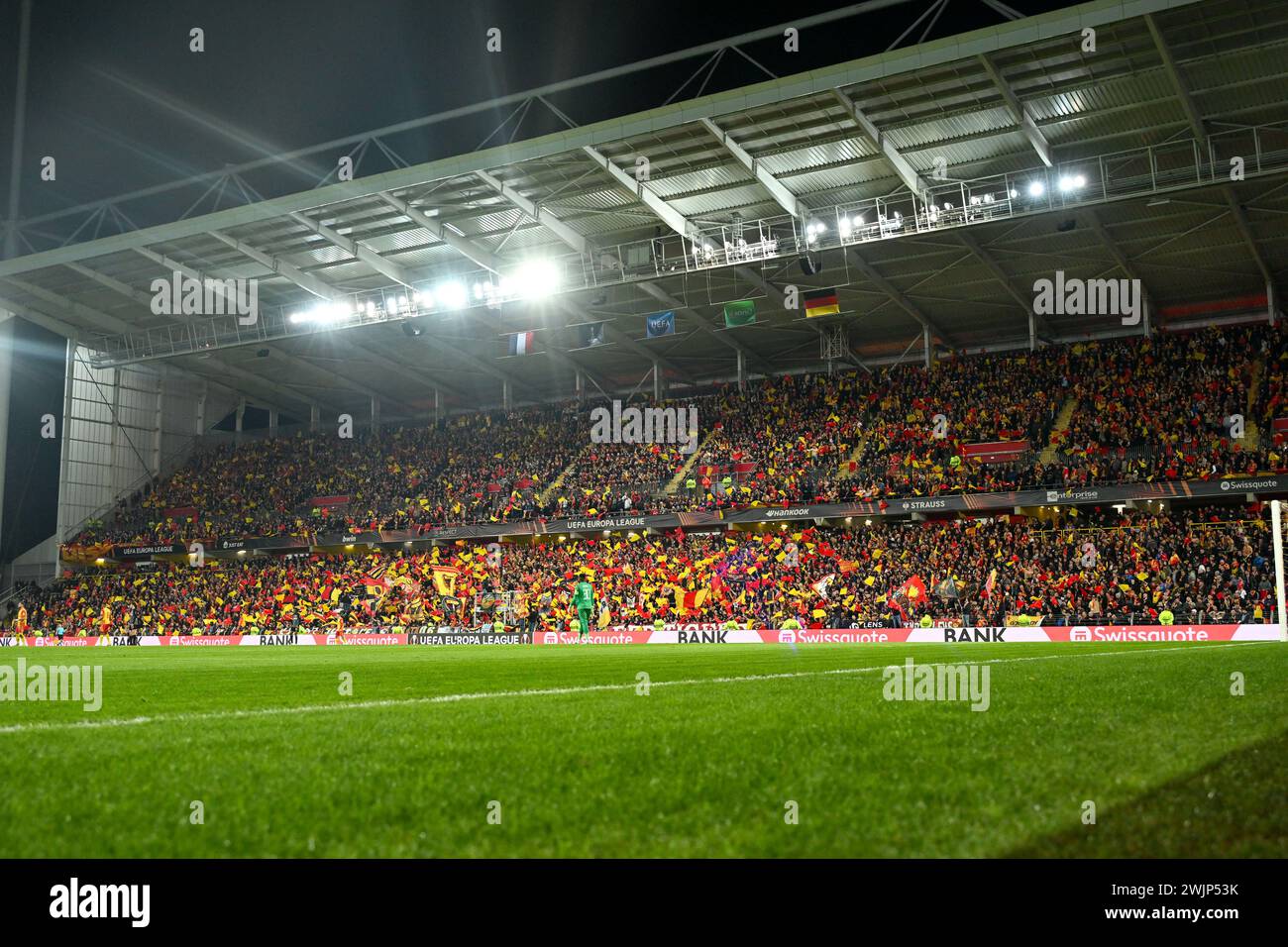 Lens, France. 15th Feb, 2024. fans and supporters of Lens in tribune ...