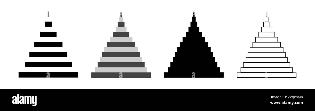 Set of 4 simple monochrome pyramids. Horizontal rectangles forming a ...